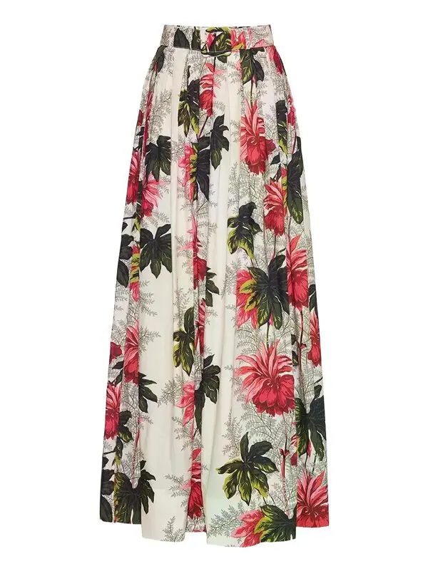 Cara Cara Floral Pleated Maxi Skirt - White