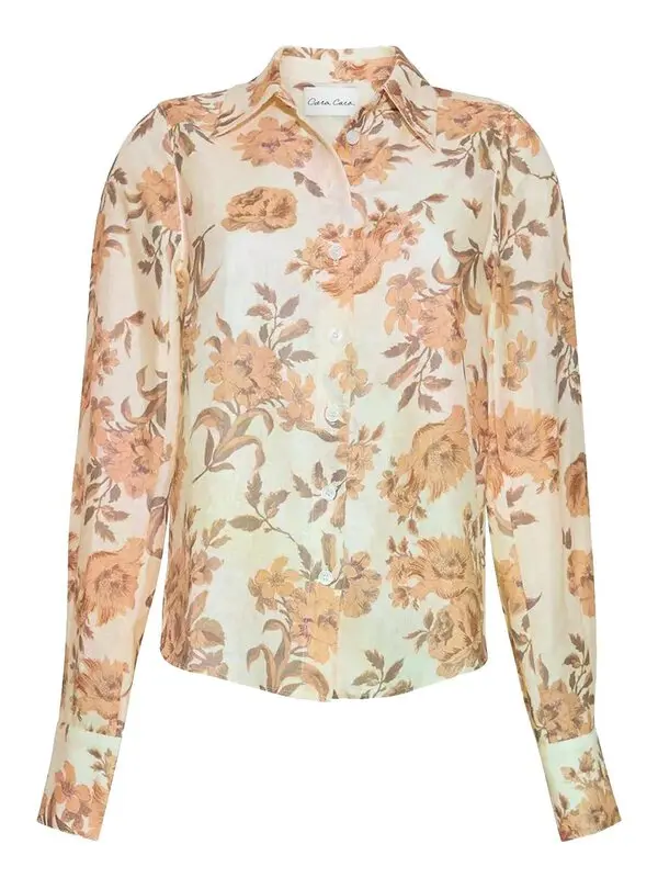 Cara Cara Floral Print Linen Shirt - Neutrals