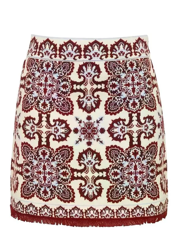 Cara Cara Lindy Ornate-print Fringed-hem Mini Skirt - Neutrals