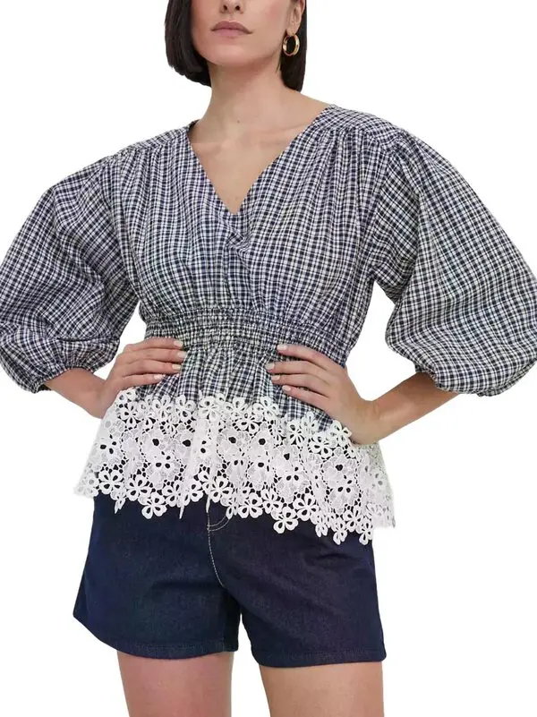 Barbour Gingham Lace-trimmed Top - Blue