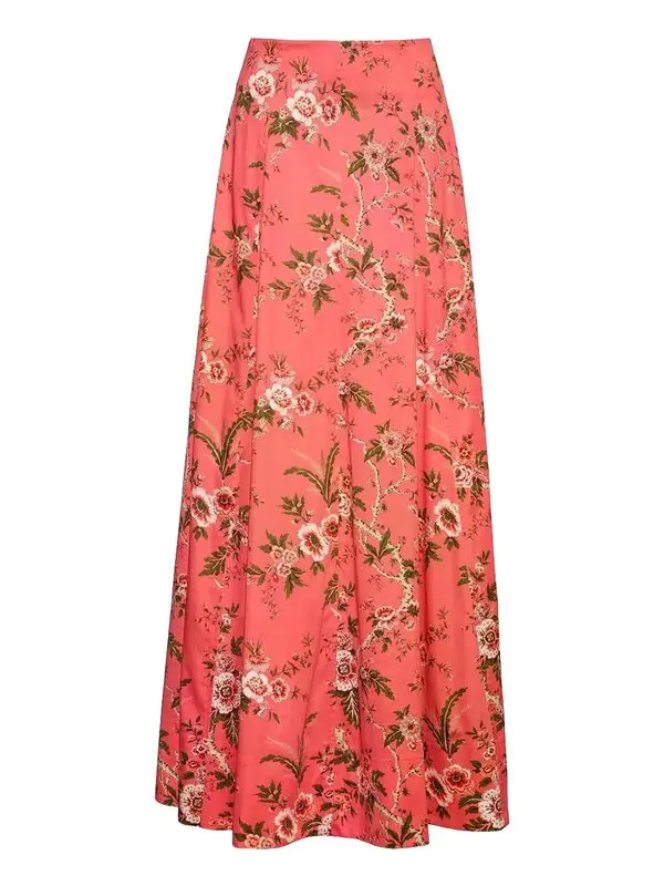 Cara Cara Floral Print Sateen Skirt - Pink