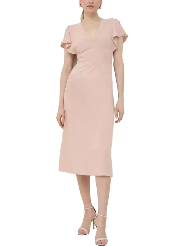BOSS Flutter-sleeve V-neck Midi Dress - Pink