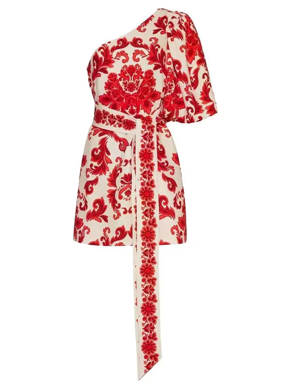 Cara Cara Lucia Puff-sleeve Damask Mini Dress - Red