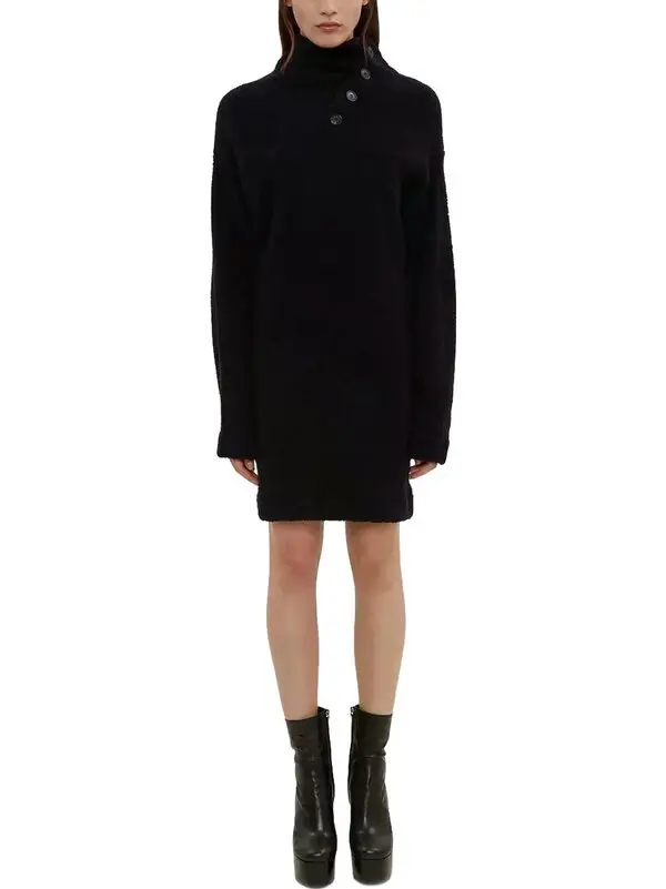 Atlein Asymmetrical Funnel-neck Sweater Dress - Black