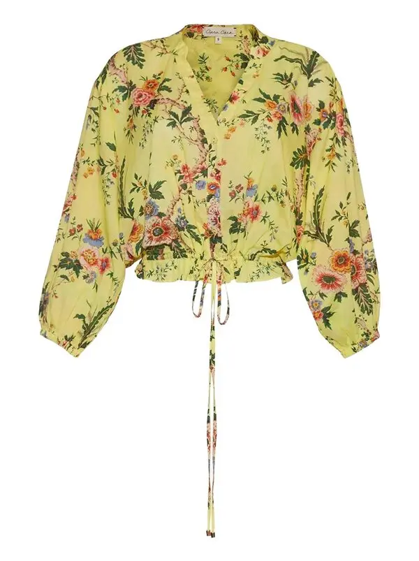 Cara Cara Perrin Floral-print Drawstring Top - Yellow