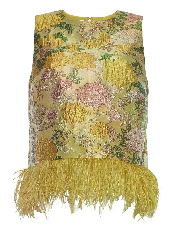 Cara Cara Belmond Feather-trim Floral Top - Yellow