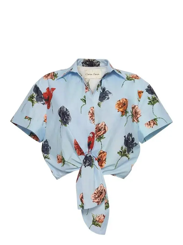 Cara Cara Floral-print Tie-front Top - Blue