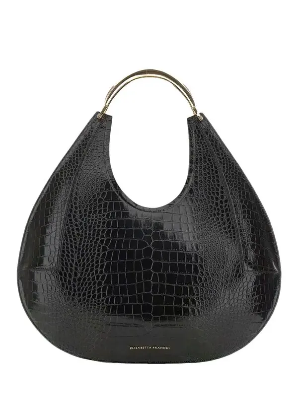Elisabetta Franchi Large Crocodile-embossed Jewel-handle Tote - Black
