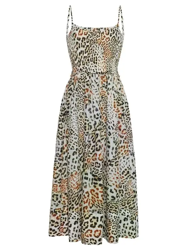 Cara Cara Carmen Smocked Leopard-print Midi Dress - Neutrals