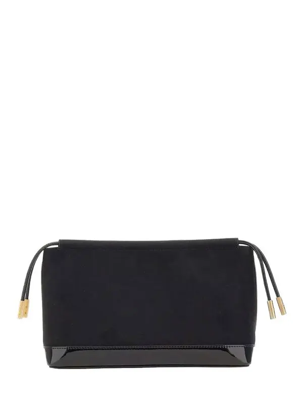 Elisabetta Franchi Drawstring Clutch Bag With Patent Trim - Black