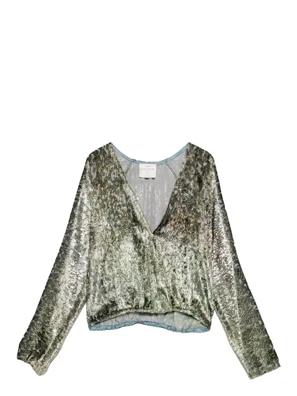 FORTE_FORTE Metallic-effect V-neck Blouse - Silver