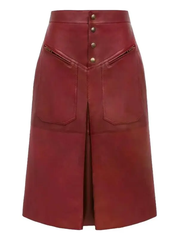 Chloé Pocketed Leather Midi Straight Skirt - Red