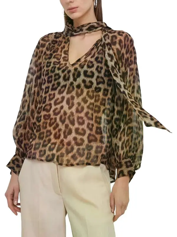 Ba&sh Leopard-print Tie-neck Blouse - Brown