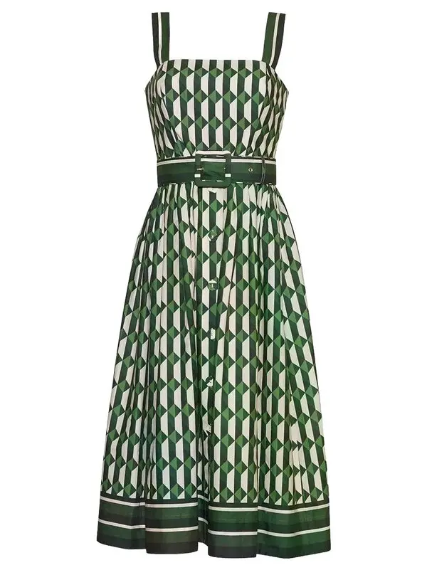 Cara Cara Candace Geometric-print Belted Dress - Green
