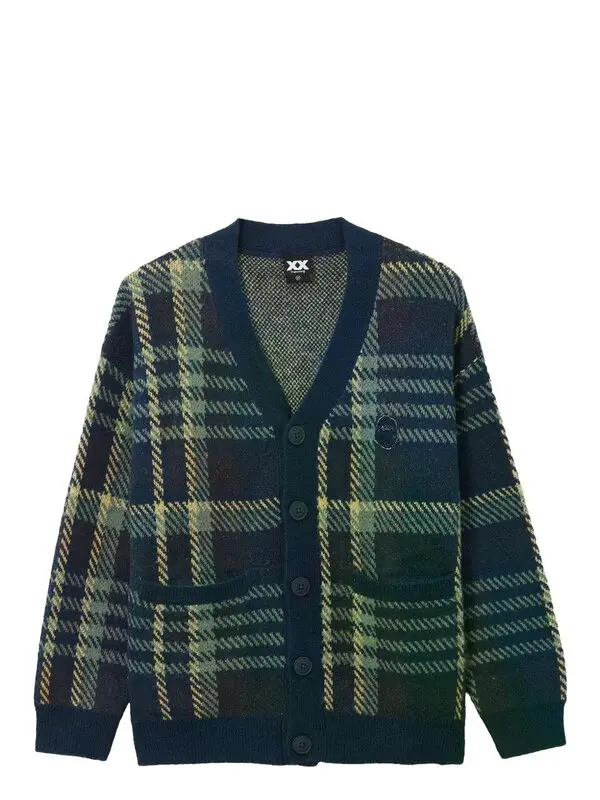 FINGERCROXX Plaid Pocket Cardigan - Blue