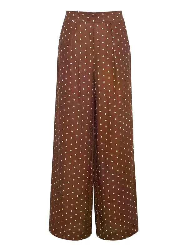 Cara Cara Josephine Polka-dot Linen Trousers - Brown
