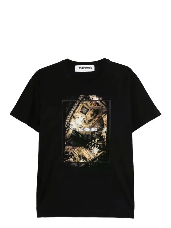 LES HOMMES Printed T-shirt - Black
