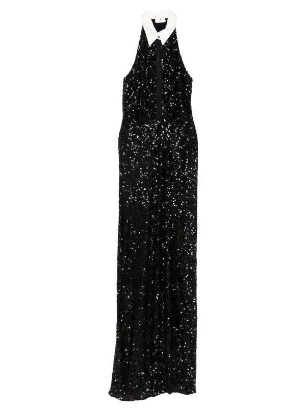 Elisabetta Franchi Halterneck Sequin Dress - Black