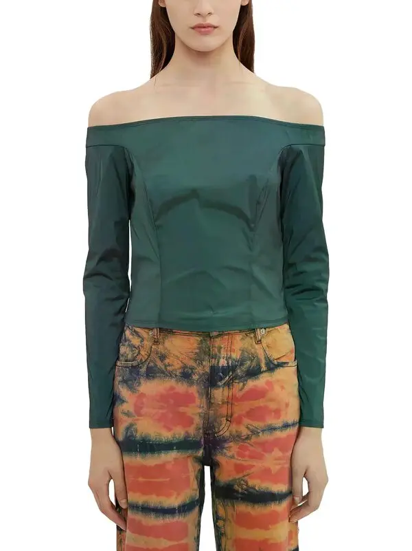 Eckhaus Latta Bardot-neck Corset Blouse - Green