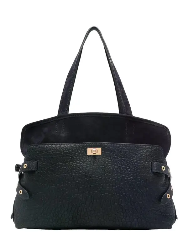 ANYA HINDMARCH Grained-leather Tote Bag With Eyelet Detail - Blue