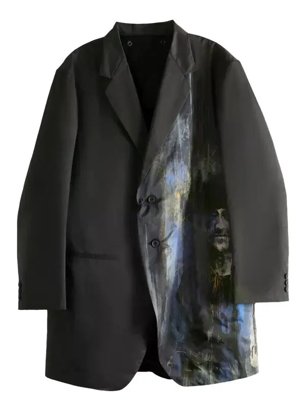 Yohji Yamamoto Abstract-print Single-breasted Jacket - Black