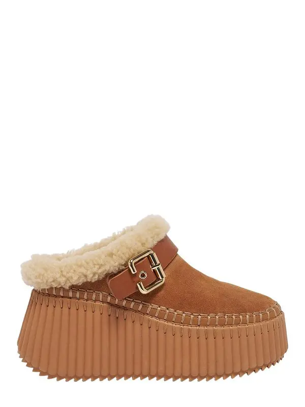Chloé Nama Suede Shearling-lined Platform Clogs - Pottery Brown