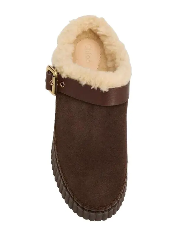 Chloé Nama Suede Shearling-lined Platform Clogs - Sharp Brown