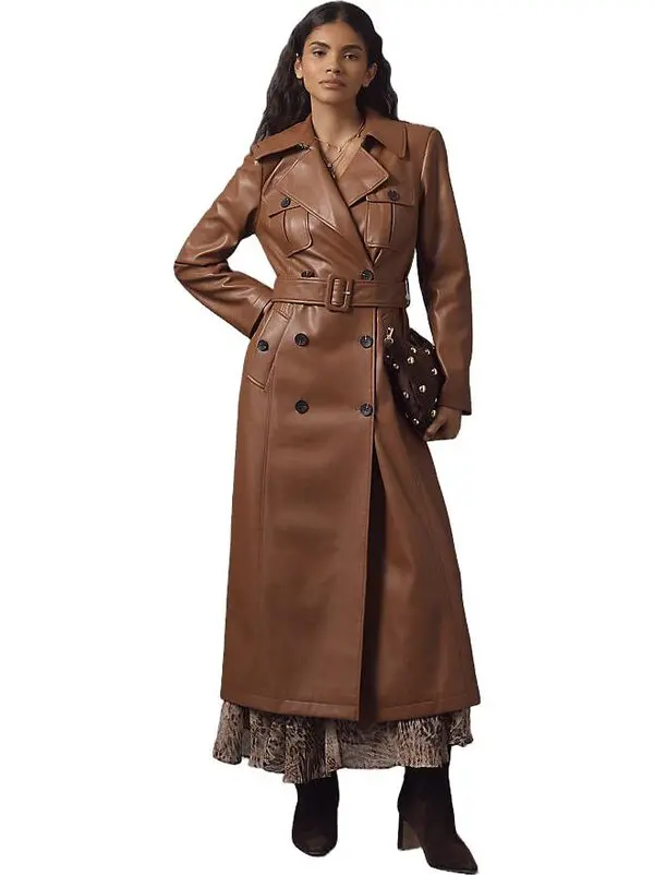 Avec Les Filles Faux Leather Utility Trench Coat - Cambridge