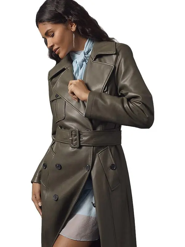 Avec Les Filles Faux Leather Utility Trench Coat - Winter Olive