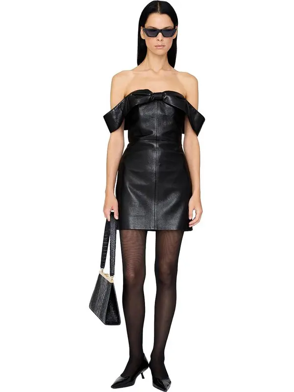 ANINE BING Colleen Mini Dress - Black Recycled Leather
