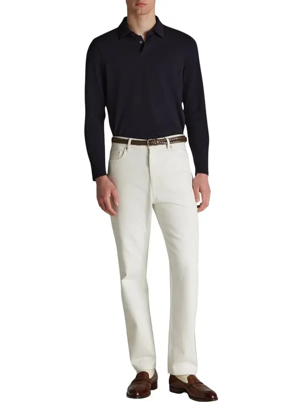 Dunhill Cotton-silk Piqué Long-sleeve Polo Shirt - Navy
