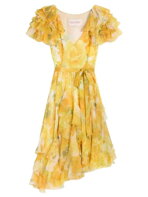 Valentino Garavani Papier Floral Chiffon Midi Dress - Yellow