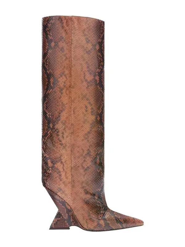 Attico 105mm Cheope Snakeskin Wedge Boots - Brown