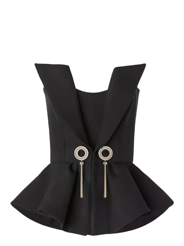 GENNY Embellished Peplum Top - Black