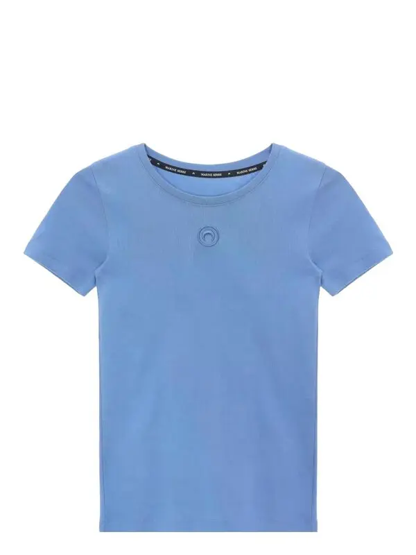 MARINE SERRE Moon-logo Ribbed T-shirt - Blue