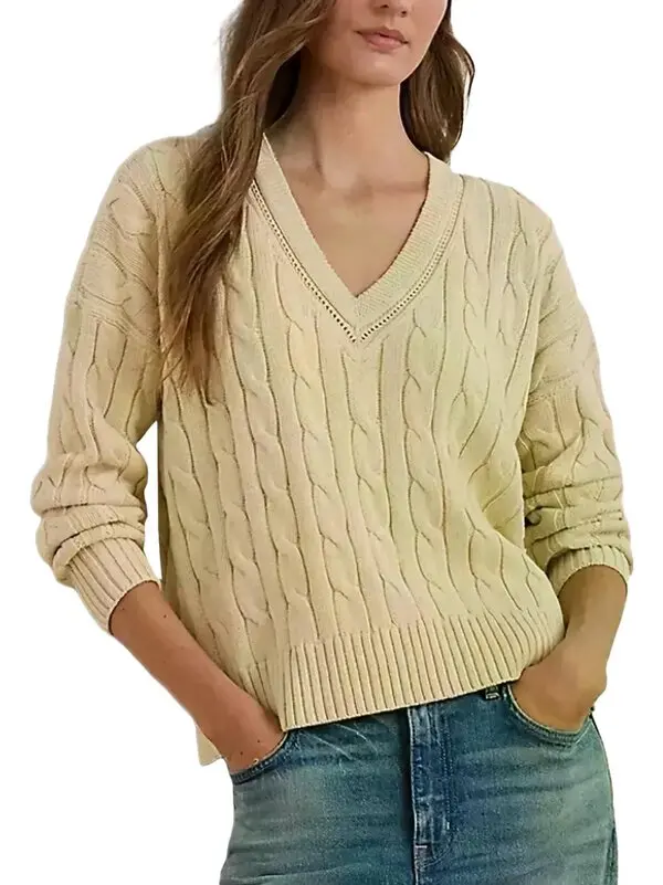 Ralph Lauren Cricket Cable-knit V-neck Sweater - Neutrals