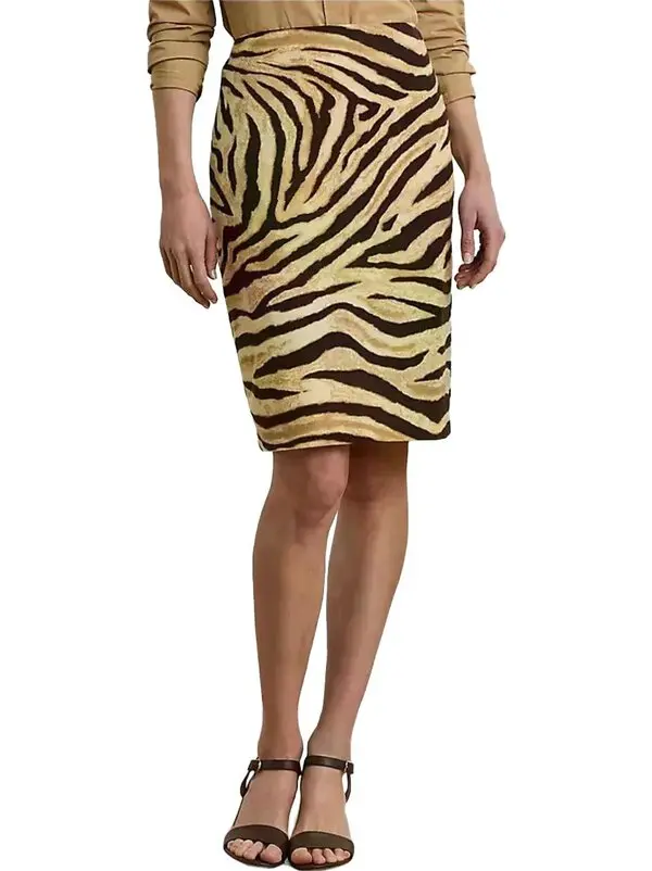 Ralph Lauren Pencil Midi Skirt With Zebra Print - Neutrals
