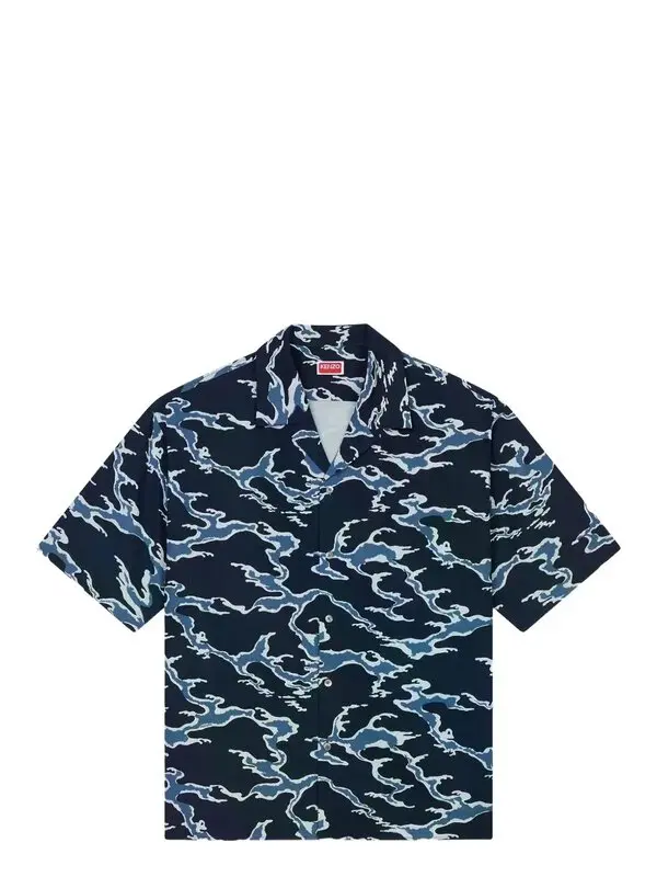 Kenzo Wave-print Short-sleeve Shirt - Blue