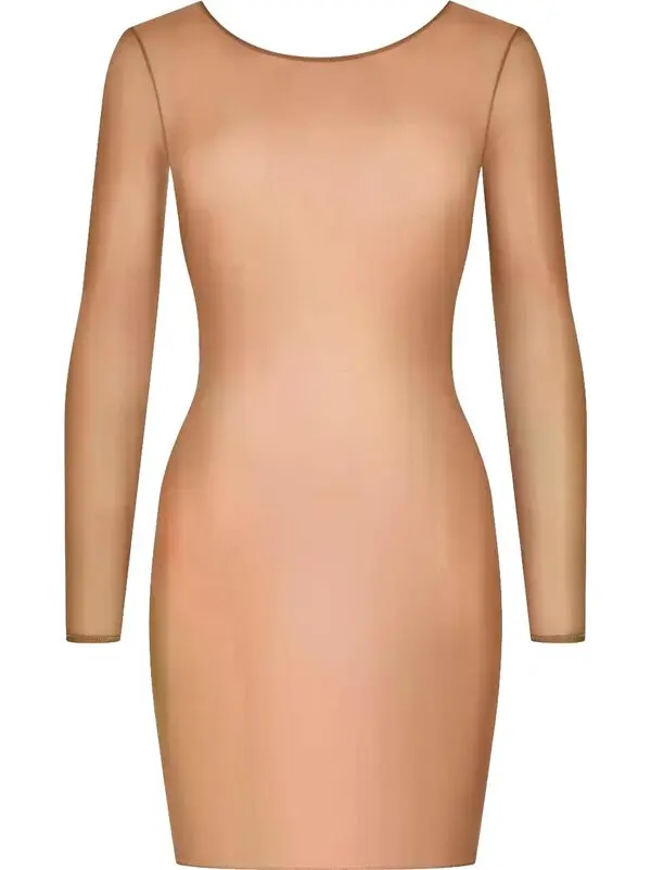 MAISON CLOSE Open-back Long-sleeve Mini Dress - Neutrals