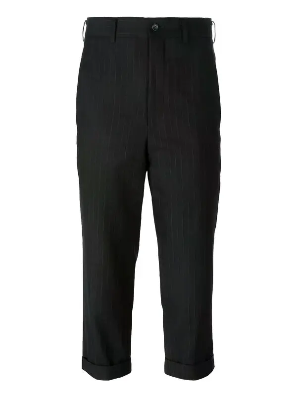 Comme Des Garçons Cropped Pinstripe Trousers - Black