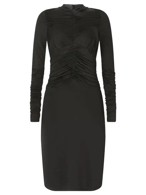 GENNY Long-sleeve Ruched Midi Dress - Black