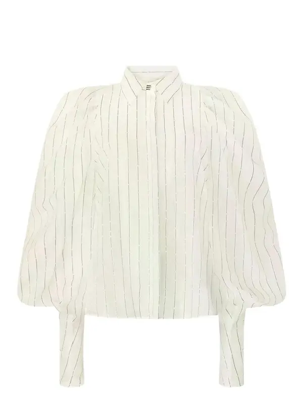 GENNY Pinstripe Balloon-sleeve Blouse - White