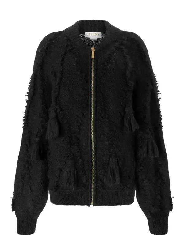 GENNY Tassel-embellished Zip-front Cardigan - Black