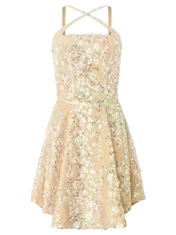 GENNY Sequin-embellished Cross-halter Mini Dress - Neutrals