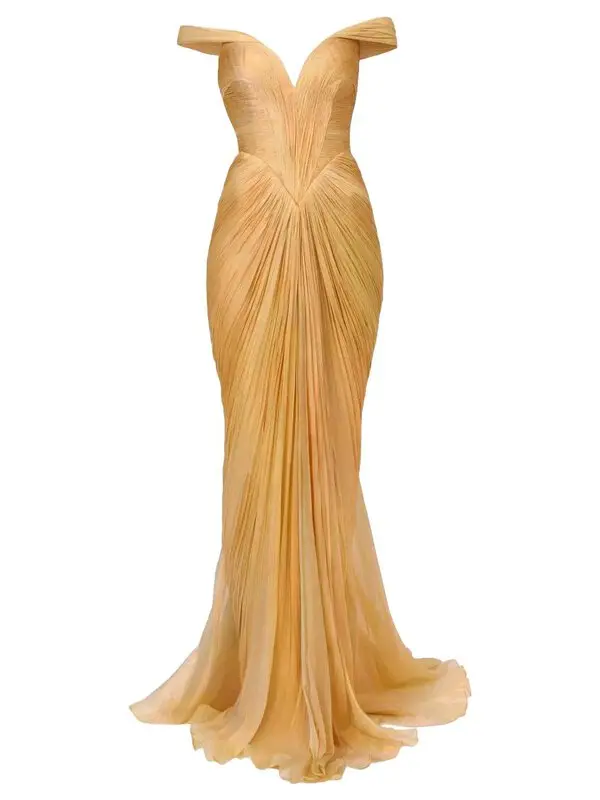 IRIS SERBAN Off-shoulder Pleated Gown - Yellow