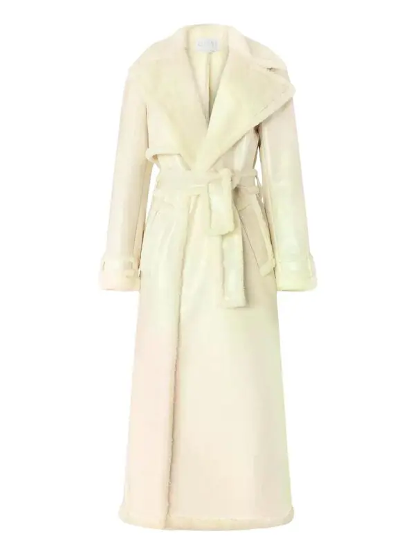 GENNY Belted Faux Fur Trimmed Coat - White