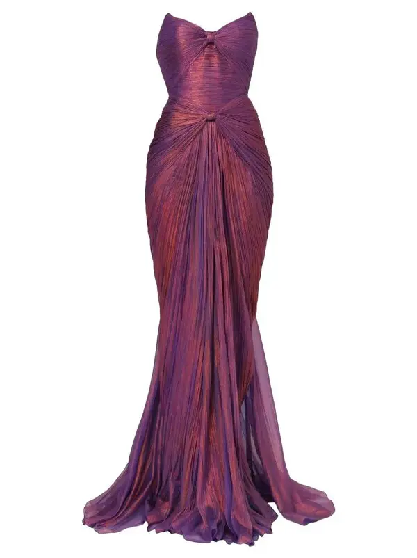 IRIS SERBAN Lucia Strapless Pleated Silk Gown - Purple