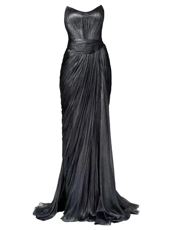 IRIS SERBAN Pleated Bodice Draped Gown - Black
