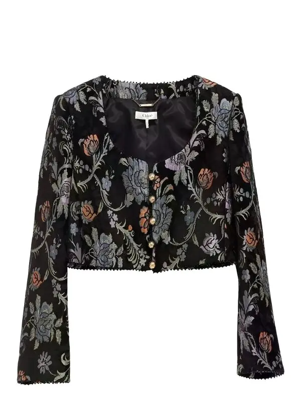 Chloé Floral Brocade Cropped Jacket - Black
