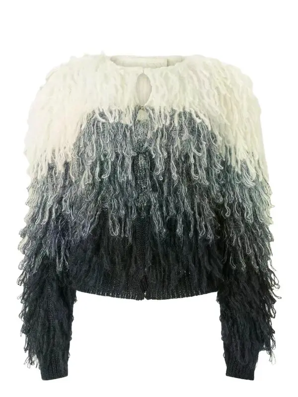 GENNY Ombre Fringed Cardigan - White